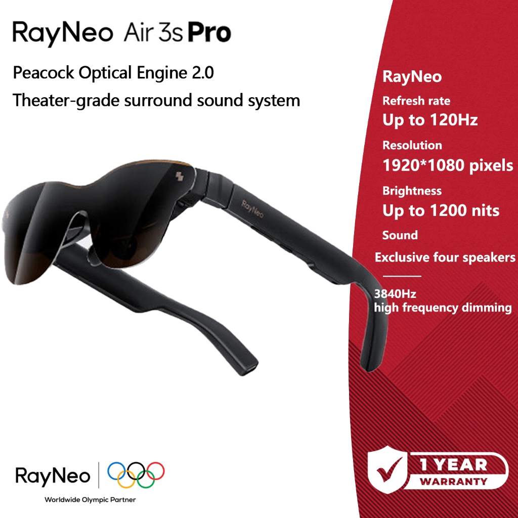 2025 新款 RayNeo Air 3S Pro - 智能 AR 眼鏡高清電影查看 3D 135 英寸屏幕 1200 | 蝦皮購物