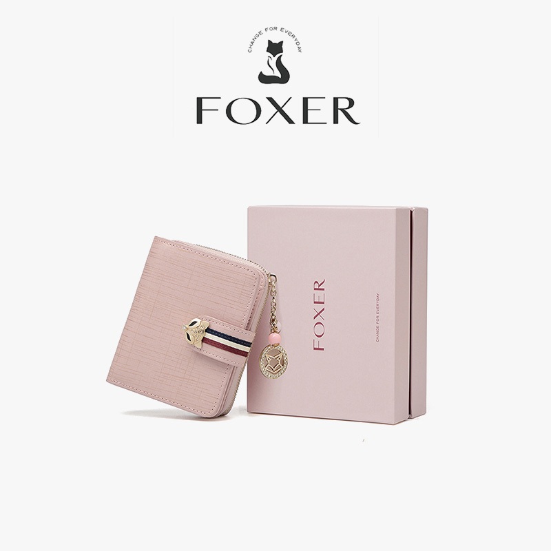 Foxer Wallet 短款皮革時尚休閒拉鍊,帶多卡槽 | 蝦皮購物