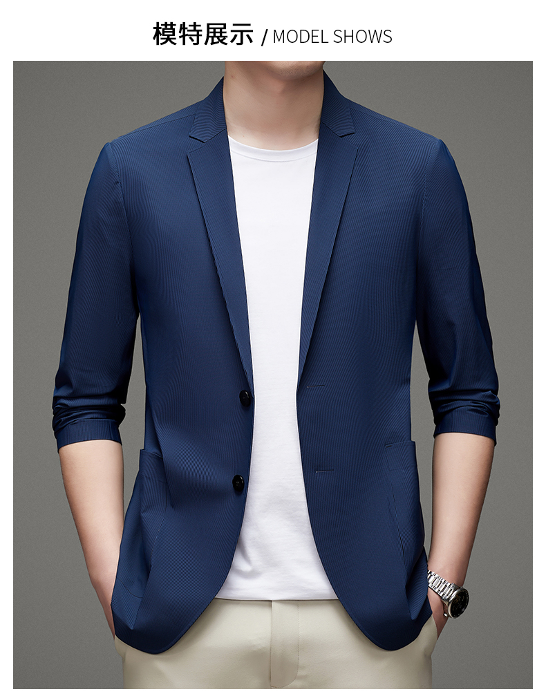 VOEVOE輕奢薄西裝外套男 冰絲防曬西裝 單層輕薄無痕條紋西裝 涼感抗皺男士西裝外套 夏季西裝外套男彈力透氣商務外套 | 蝦皮購物