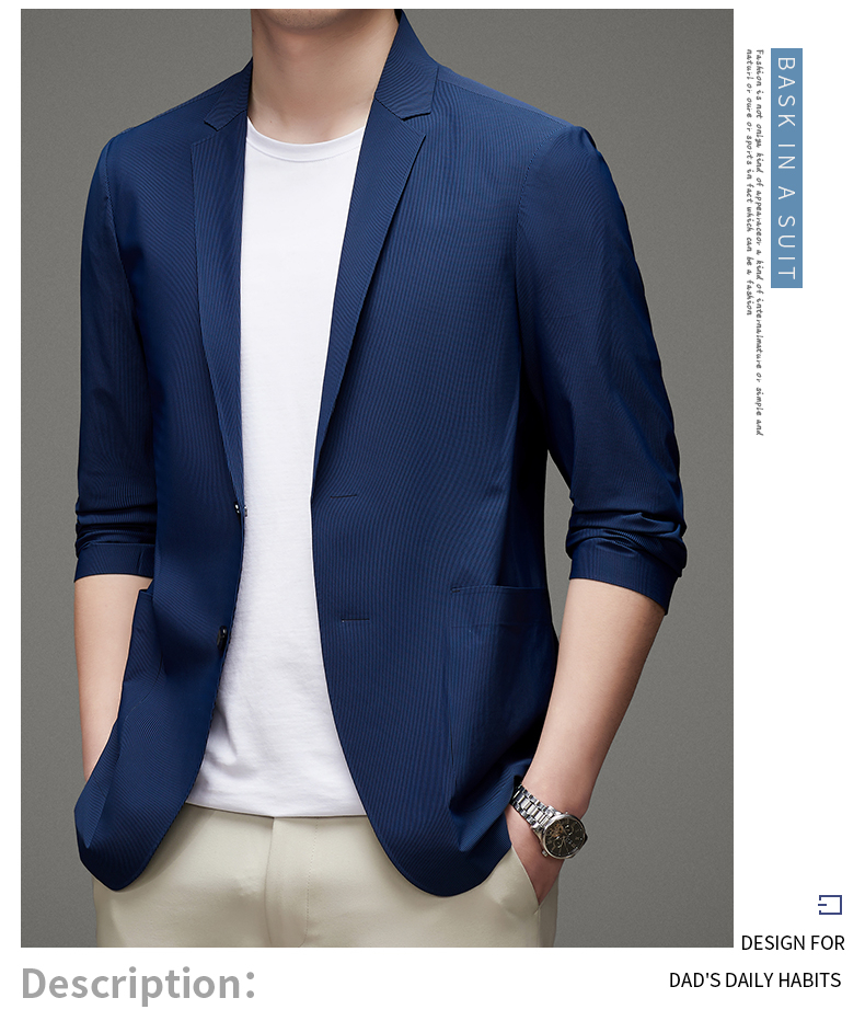 VOEVOE輕奢薄西裝外套男 冰絲防曬西裝 單層輕薄無痕條紋西裝 涼感抗皺男士西裝外套 夏季西裝外套男彈力透氣商務外套 | 蝦皮購物