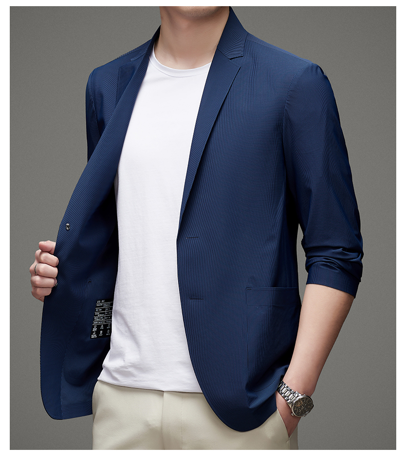 VOEVOE輕奢薄西裝外套男 冰絲防曬西裝 單層輕薄無痕條紋西裝 涼感抗皺男士西裝外套 夏季西裝外套男彈力透氣商務外套 | 蝦皮購物