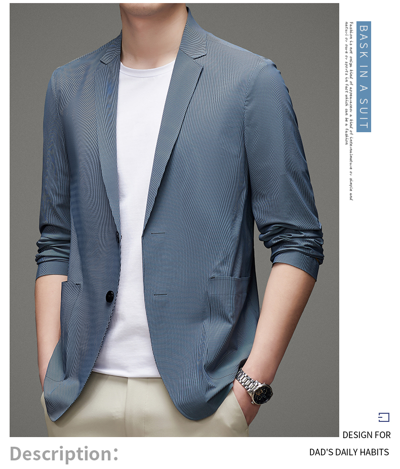 VOEVOE輕奢薄西裝外套男 冰絲防曬西裝 單層輕薄無痕條紋西裝 涼感抗皺男士西裝外套 夏季西裝外套男彈力透氣商務外套 | 蝦皮購物