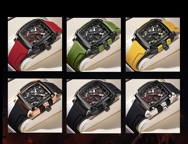 SENSTONE/圣斯顿 真三眼多功能計時碼錶 運動防水手錶男生 不鏽鋼橡膠帶手錶 仿機械石英錶 時尚潮流方形酒桶手錶 | 蝦皮購物