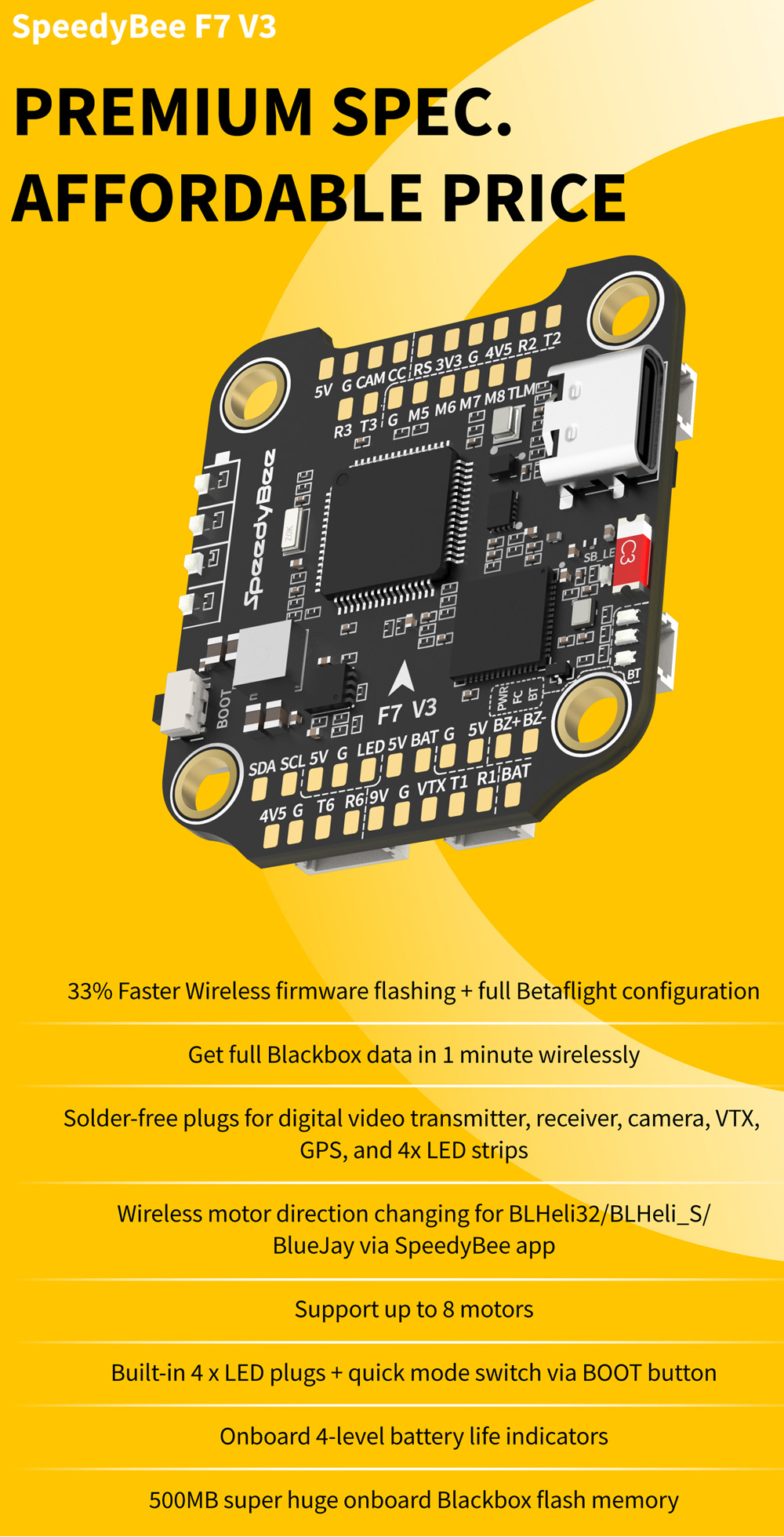 Speedybee F7 V3 3S-6S STM32F722 MCU 氣壓計 Type-C 飛行控制和 BL32 50 | 蝦皮購物