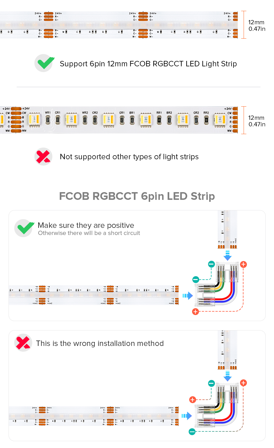 Btf-lighting 6pin 12mm FCOB 透明連接器,用於 PWM 6pin RGBCCT COB LED | 蝦皮購物