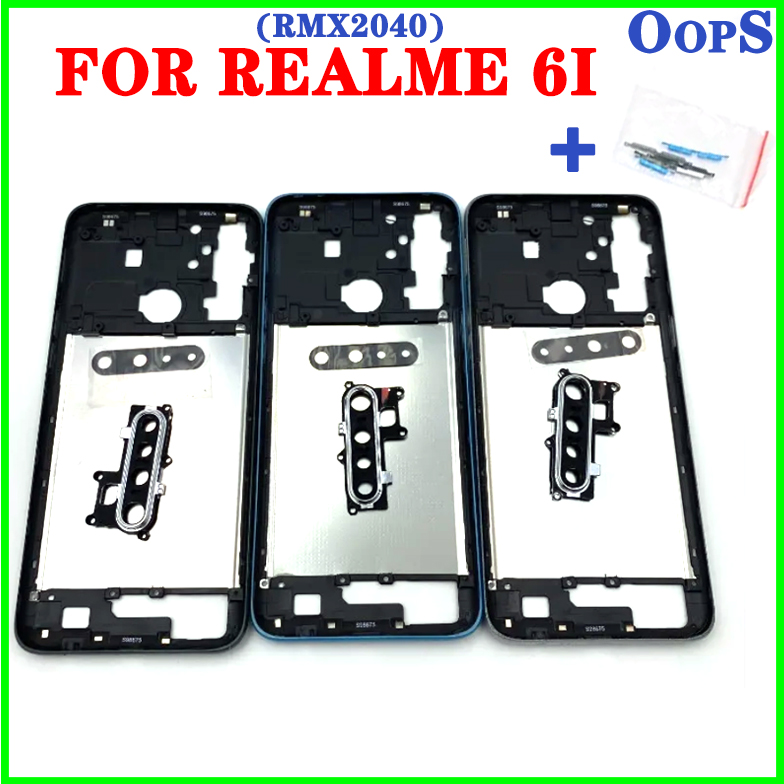 Realme 6i RMX2040 LCD 中框相機鏡頭開關按鈕門的電池後蓋外殼 | 蝦皮購物