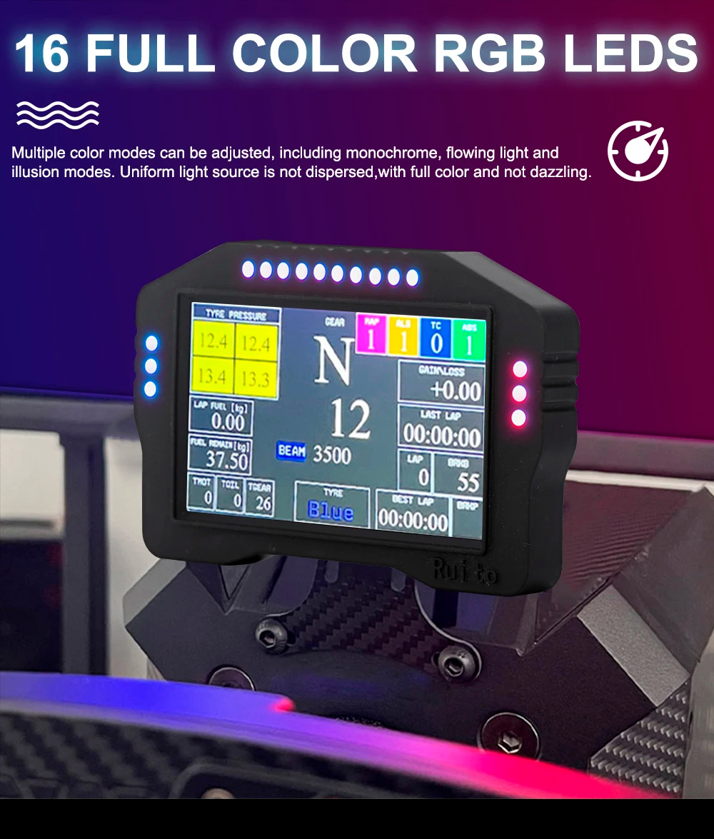 ⭐⭐⭐Sim Racing Dashboard 5 英寸 16RGB 車速顯示模擬器車輪定位方向盤和踏板適用於 Pc | 蝦皮購物