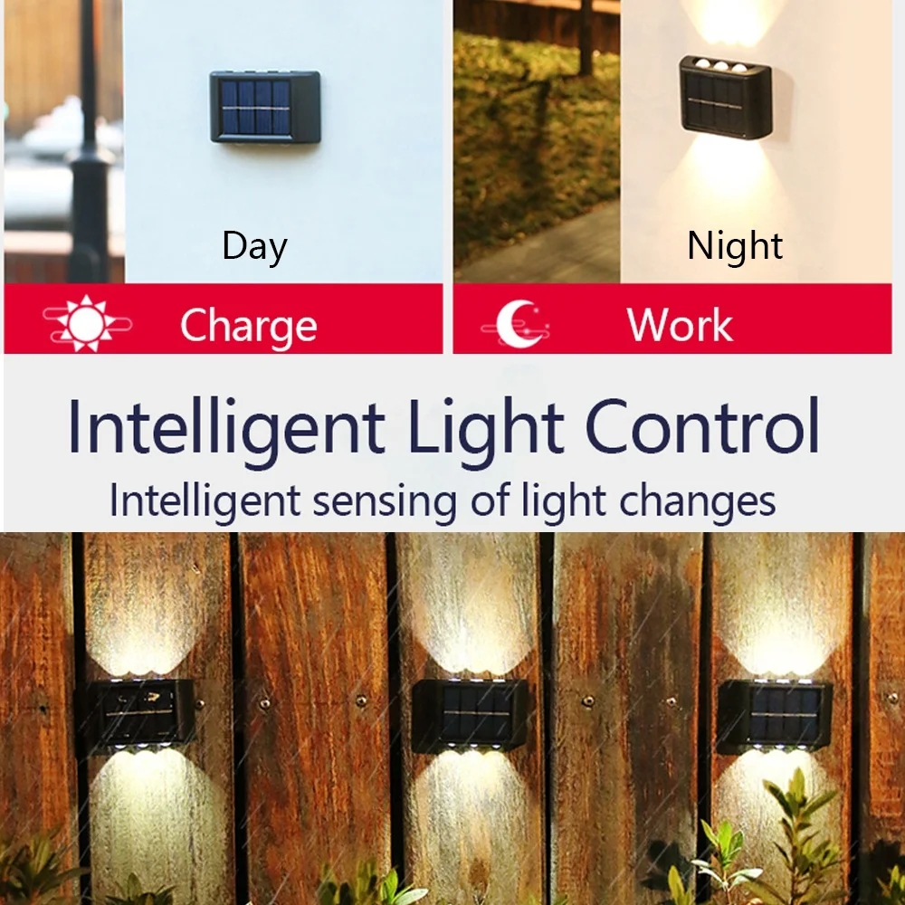 太陽能燈戶外防水燈4/6/8/10 Led太陽能壁燈上下照明壁燈自動開關太陽能Led燈車庫欄杆燈 | 蝦皮購物