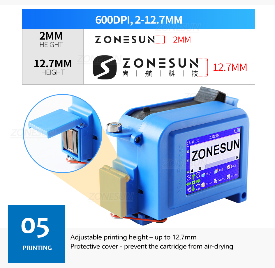 Zonesun ZS-DC1手持式噴墨打印機便攜式日期打碼機12.7mm二維碼條碼批串行數字瓶包裝機 | 蝦皮購物