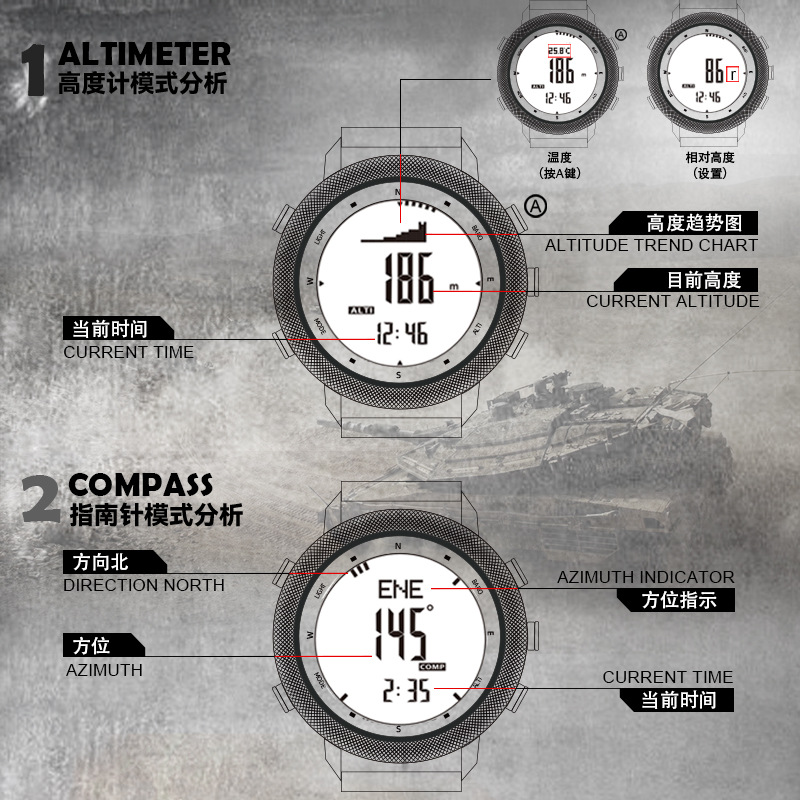 NORTH EDGE AP46 專業戶外 多動能 50M防水 溫度計 高度 矽膠 尼龍錶帶 運動手錶 | 蝦皮購物