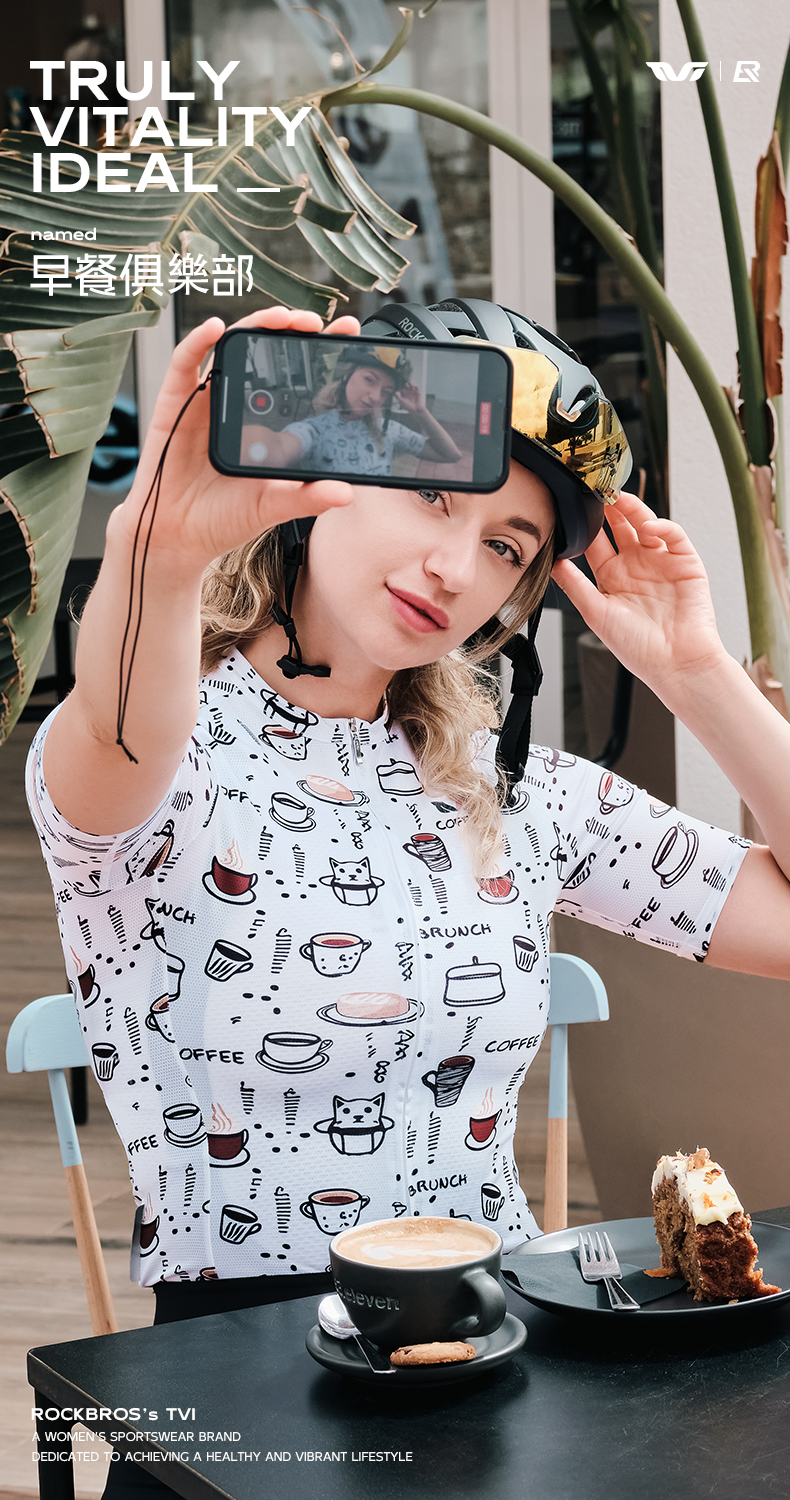 【TVI】ROCKBROS 女式騎行服卡通印花女式騎行上衣透氣速乾短袖帶口袋騎行衫 | 蝦皮購物