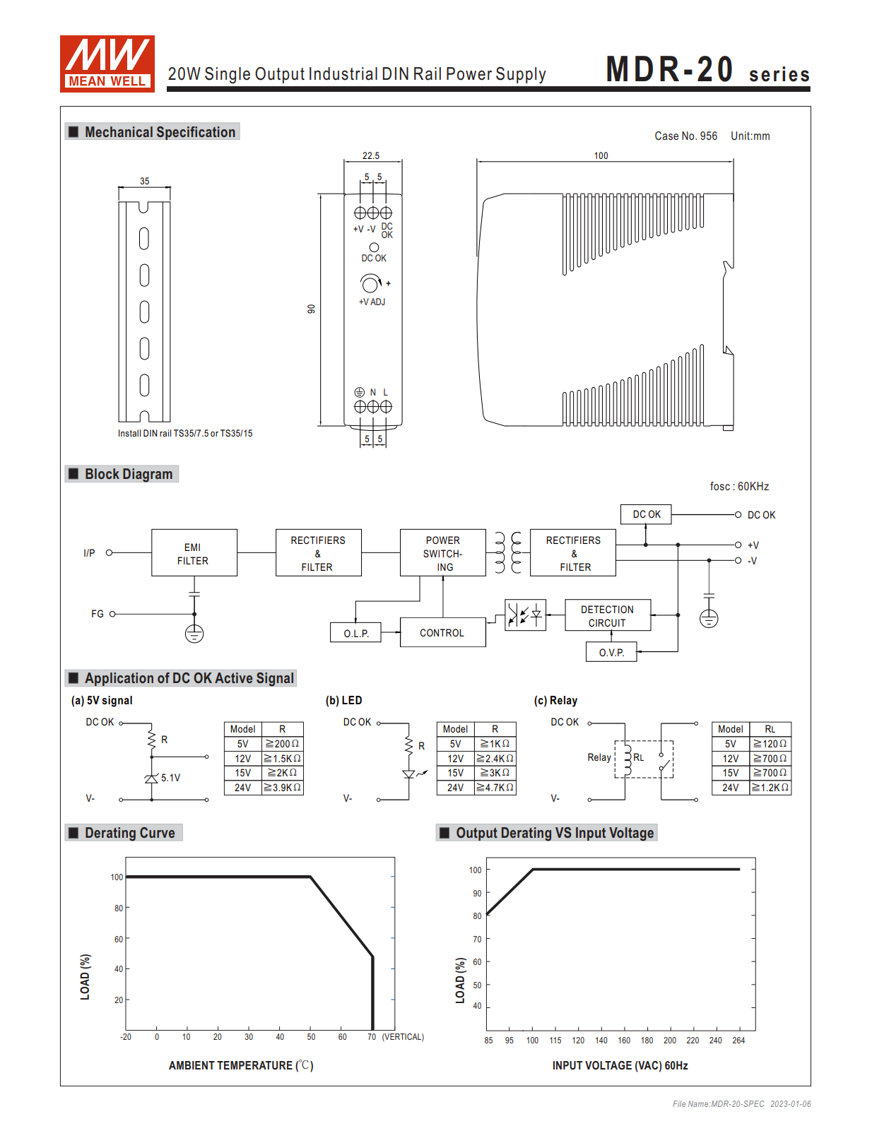Mean WELL MDR-20-24 DC24V 1A MDR-20-12 MDR-20-5 開關電源明緯直流電源 | 蝦皮購物
