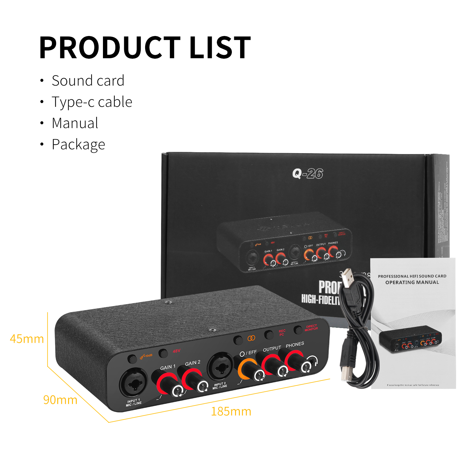 Q-26 專業音頻接口立體聲/單聲道 USB 錄音聲卡,帶 32 位/384 kHz 高音頻分辨率內置監聽插孔,用於錄音 | 蝦皮購物