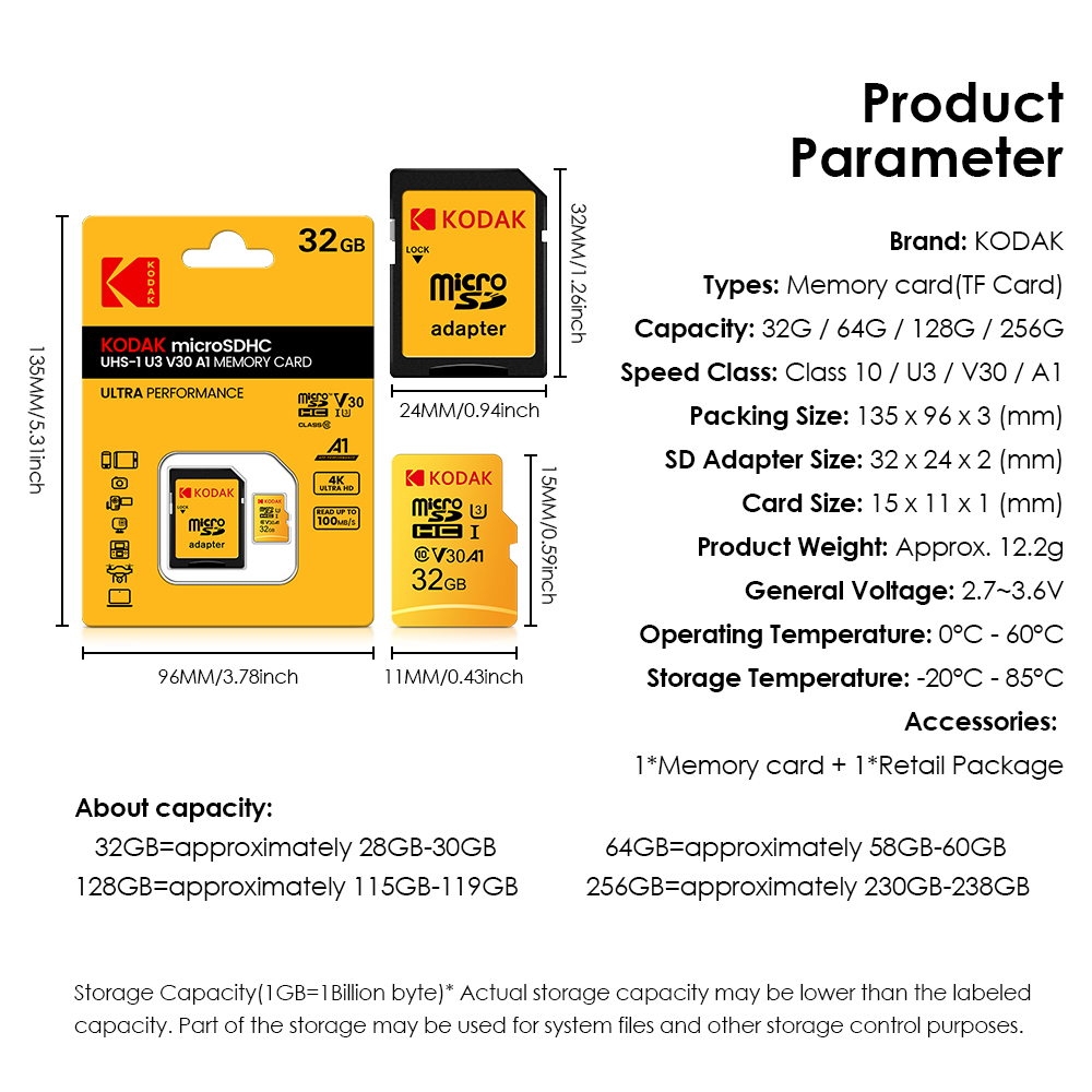 KODAK 柯達 MicroSD 卡紅色存儲卡 Class10 32GB 64GB 128GB 256GB U3 4K | 蝦皮購物