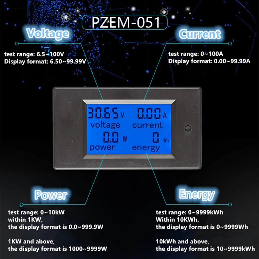Pzem-031 PZEM-051 直流電能數字電壓電流表 LCD DC 6.5-100V 20A 50A 100A | 蝦皮購物