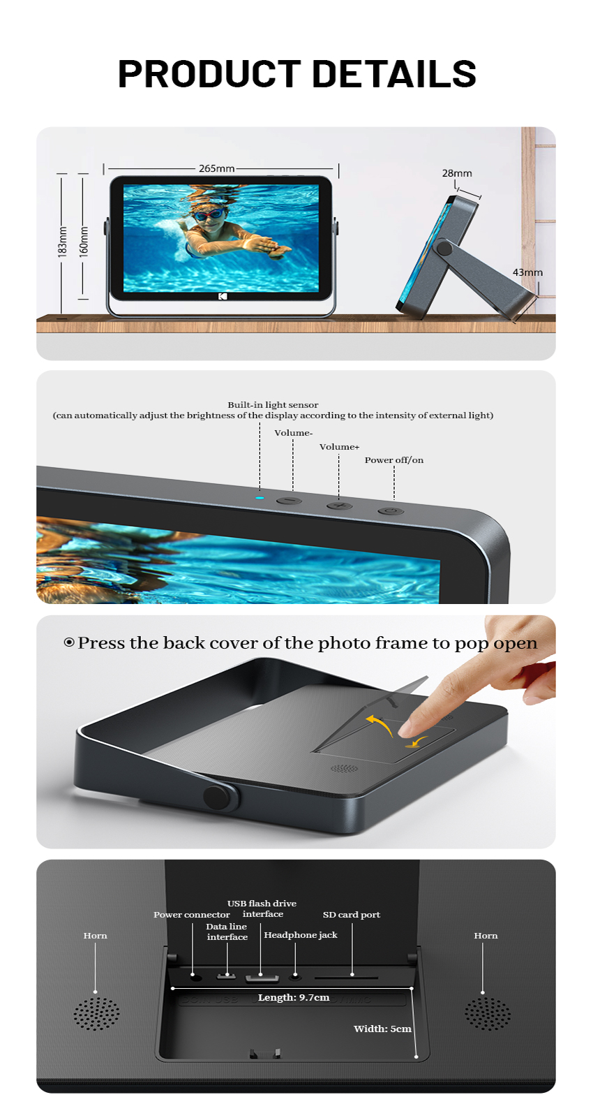 KODAK RWF-109數位相框10.1英寸高清電子相冊可充電觸屏式金屬外框智能雲相框照片頻道播放軟體 | 蝦皮購物