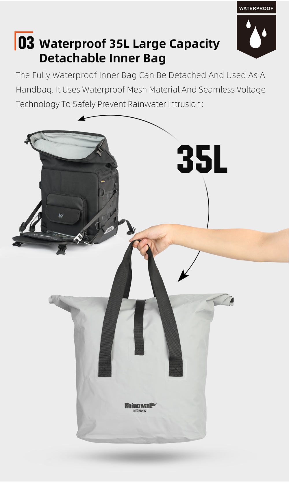 Rhinowalk 快拆摩托車邊包防水多功能摩托車馬鞍包(35L-45L) | 蝦皮購物