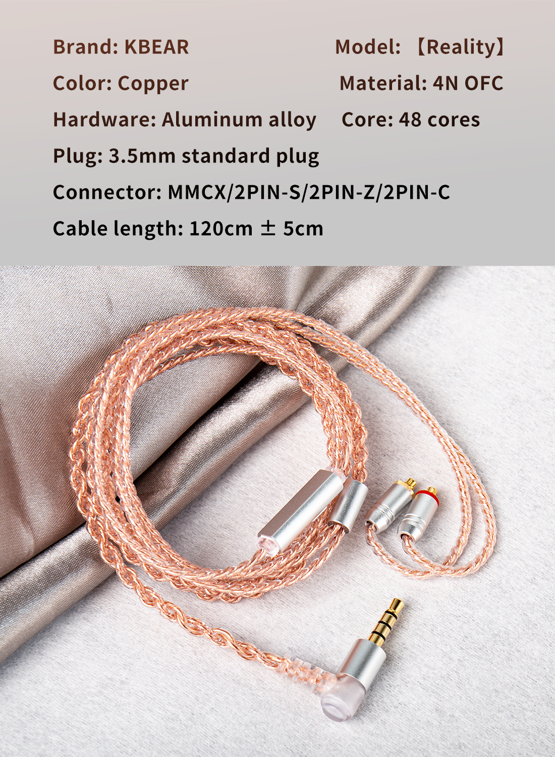 KBEAR 2PIN MMCX QDC TFZ 耳機升級線 4芯純銅線材 3.5mm插頭 適用於 KZ ZST ZSN | 蝦皮購物