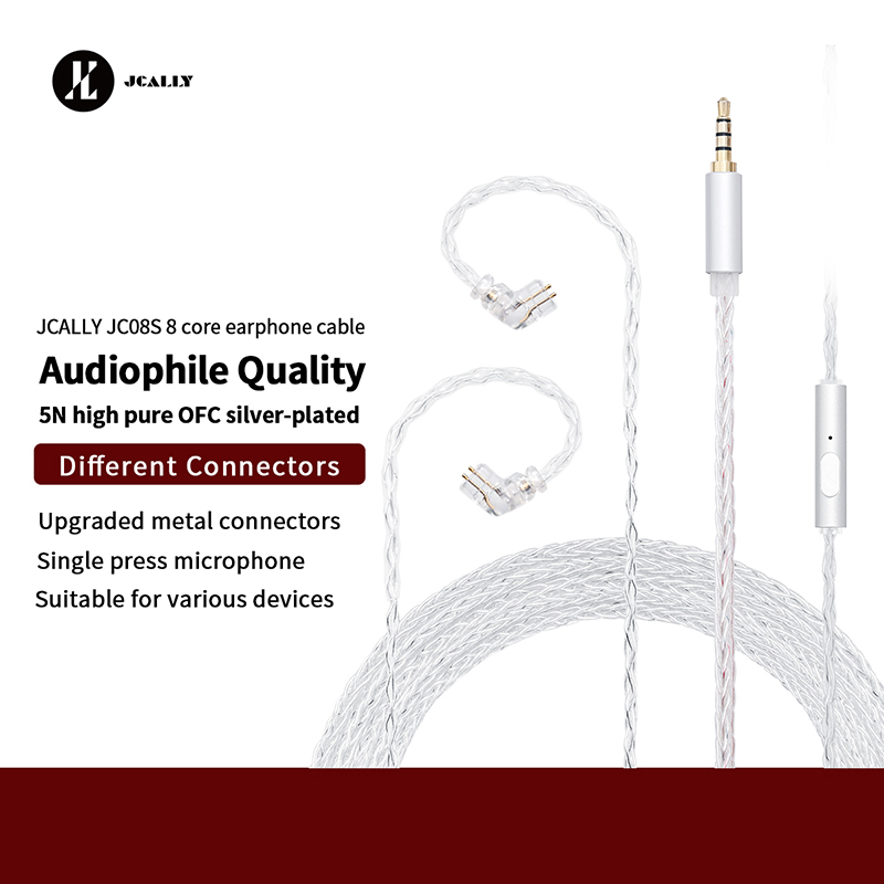 Jcally JC08S 5N 8芯鍍銀HIFI升級線帶MIC 3.5mm插頭/2Pin 0.78 適用於KZ TFZ | 蝦皮購物