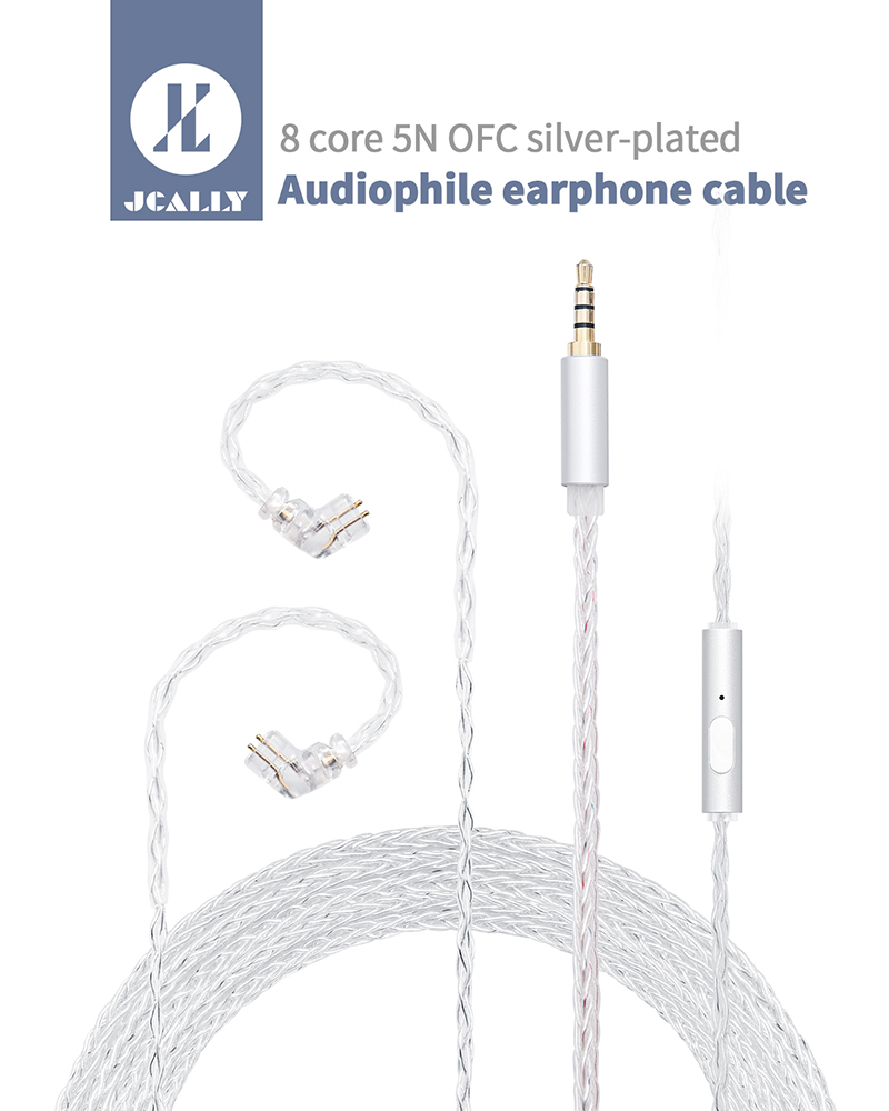 Jcally JC08S 5N 8芯鍍銀HIFI升級線帶MIC 3.5mm插頭/2Pin 0.78 適用於KZ TFZ | 蝦皮購物