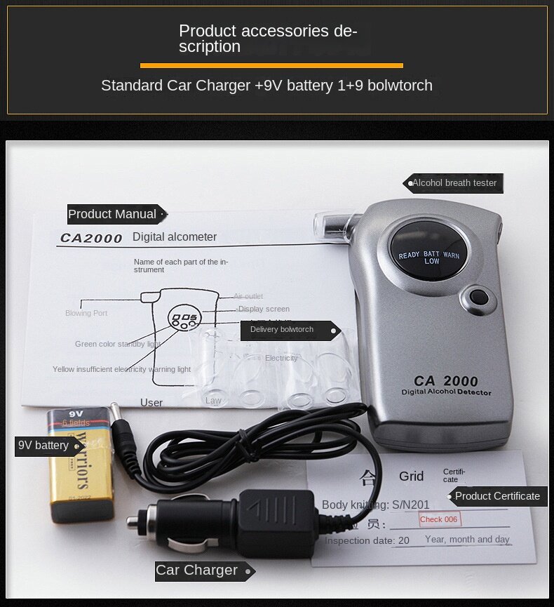 ⭐⭐⭐ Ca2000 數字酒精度計酒酒精含量計 BLOW 通式高精度酒精檢測器帶充電器 | 蝦皮購物