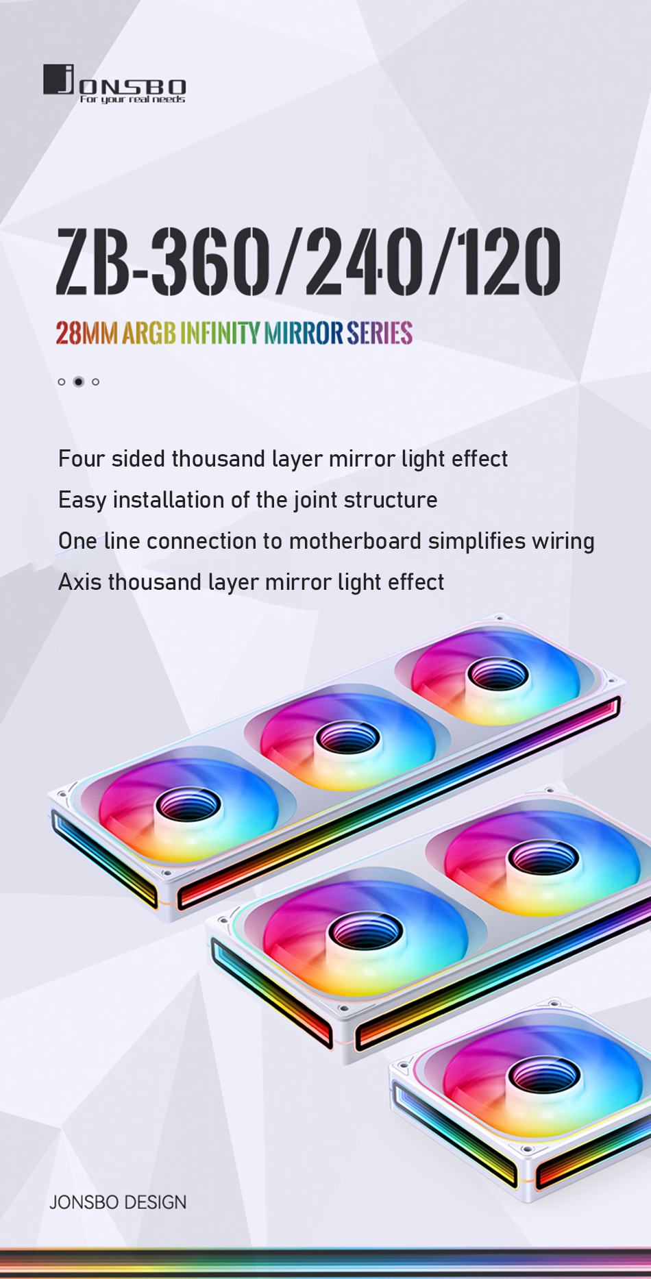 Jonsbo ZB-120/240/360組合機箱風扇360 四面千層鏡面120mm PWM CPU散熱風扇 ZB-24 | 蝦皮購物
