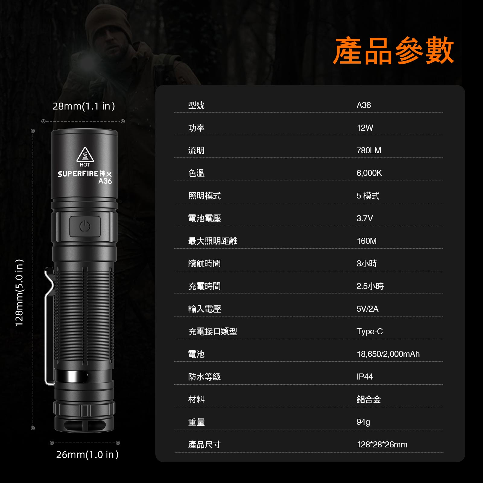 SUPERFIRE神火 A36 12W EDC 強光手電筒780LM 手電筒 可攜式露營釣魚燈 | 蝦皮購物