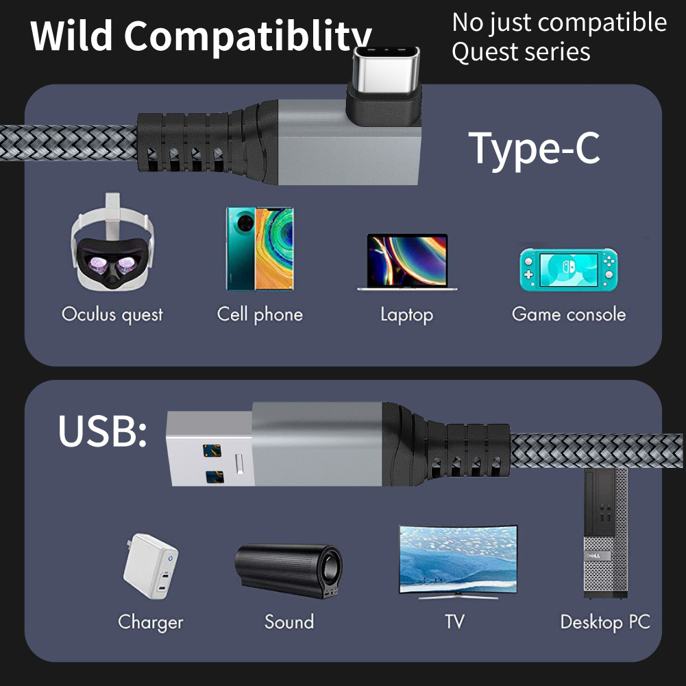 3m 5m 6m VR眼鏡連接線 USB C 轉 USB C 60W快充電纜 Typc C電腦遊戲數據線 尼龍編織彎頭線 | 蝦皮購物