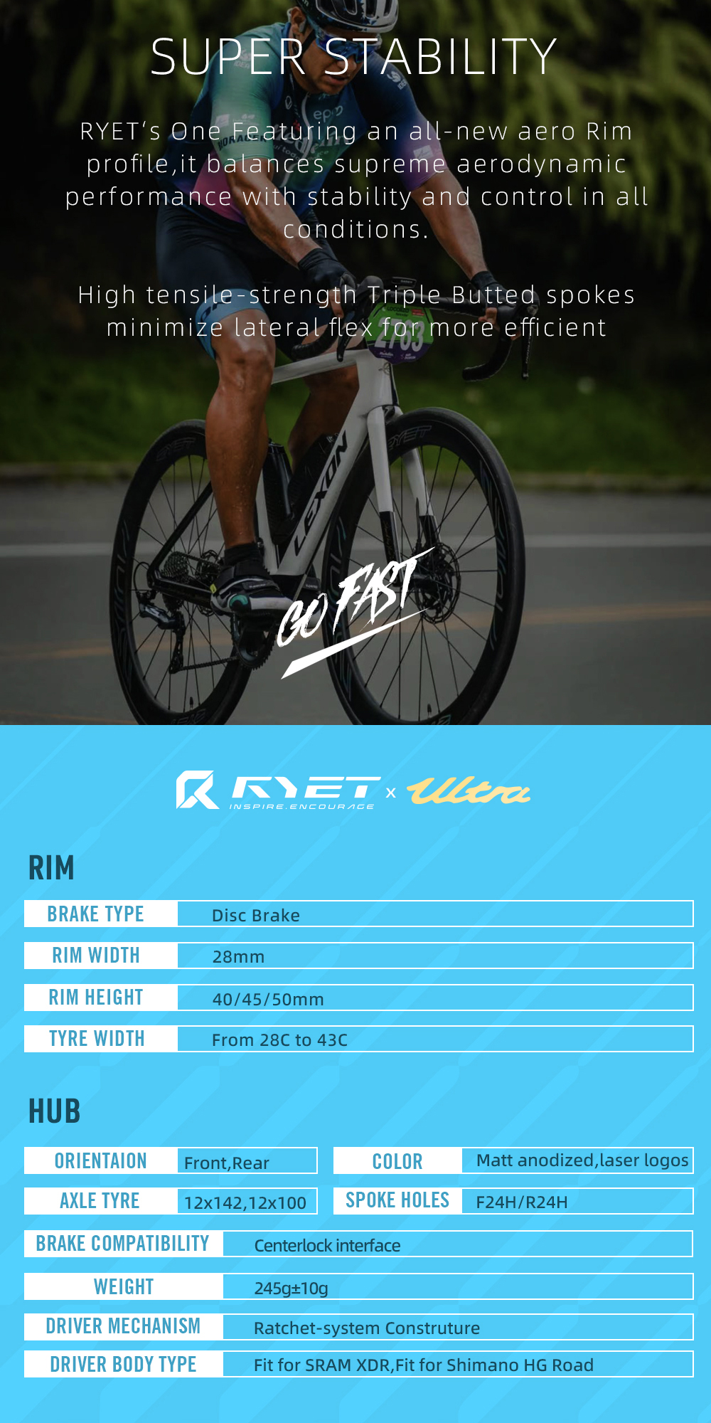 2025 RYET 超輕型公路碳纖維車輪 1180g 陶瓷無內胎開口胎盤式製動器棘輪 36T 輪轂自行車 | 蝦皮購物