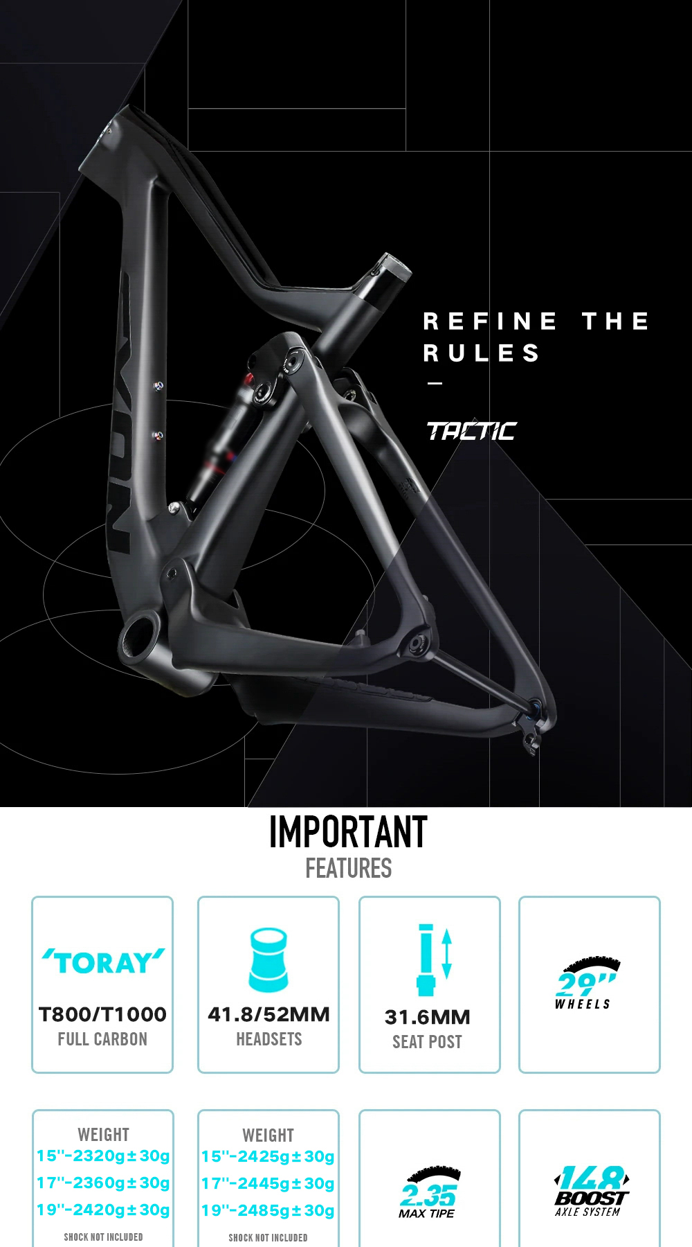 LEXON TACTIC 全碳 MTB 車架 29er 全避震 XC Race & Trail Frameset Boo | 蝦皮購物