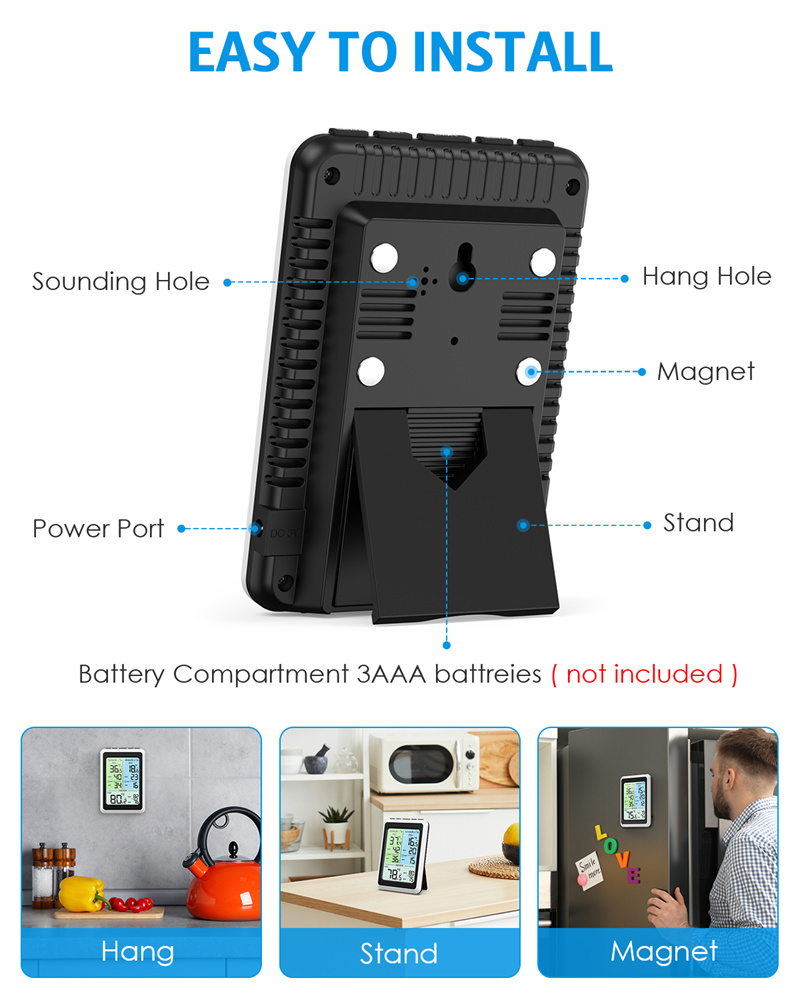 AMIR 冰箱溫度計,帶背光的無線室內室外冷凍溫度計,4.3 英寸 LCD 屏幕,2 個傳感器,警報,最高/最小值,溫度 | 蝦皮購物