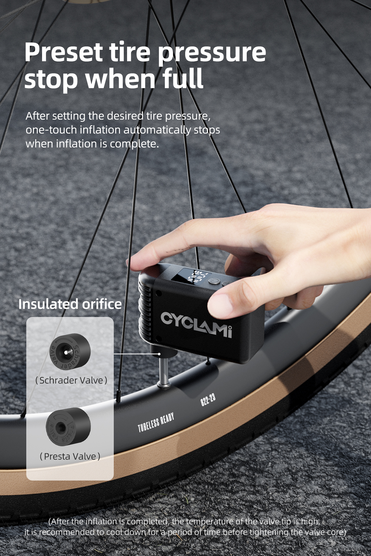 CYCLAMI A2 Mini 100 PSI 便攜式自行車打氣筒可充電充氣機 Type-C 自行車配件,適用於 Pre | 蝦皮購物