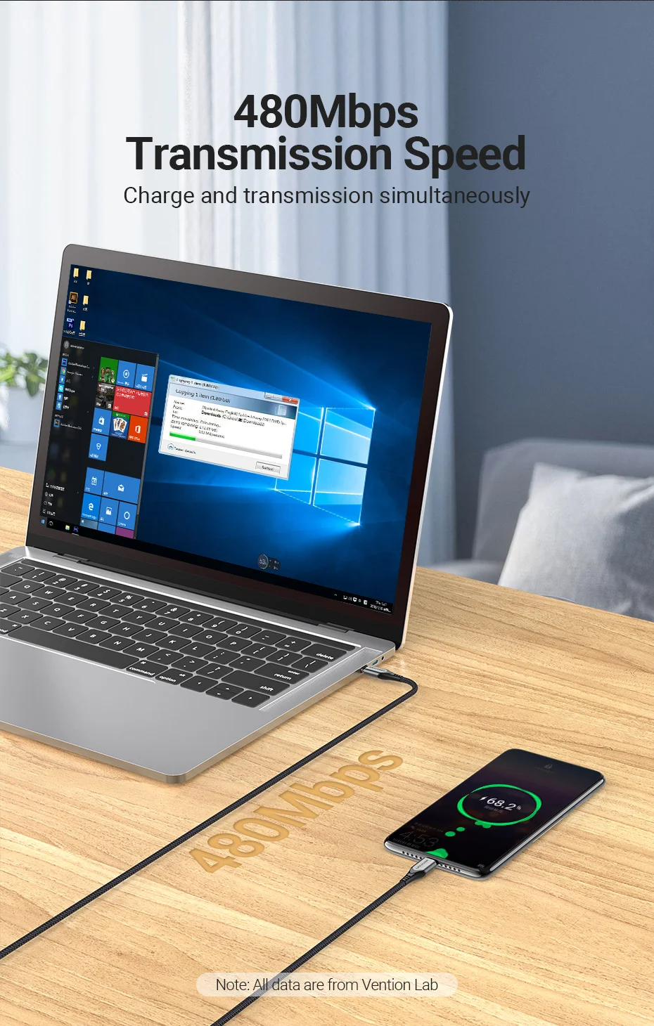 Vention Super 100W 5A USB A Type C 轉 USB C 線 PD 快速充電線 E-Mark | 蝦皮購物