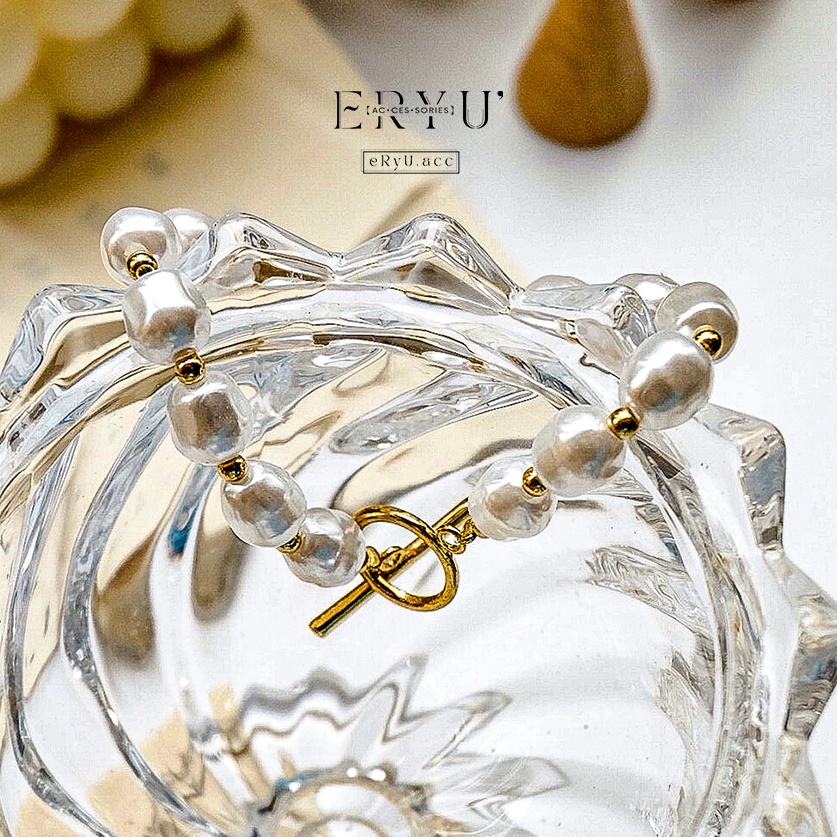 【ERYU】現貨｜北極星之淚 - 一字扣天然珍珠手鍊 不可調式 | 蝦皮購物