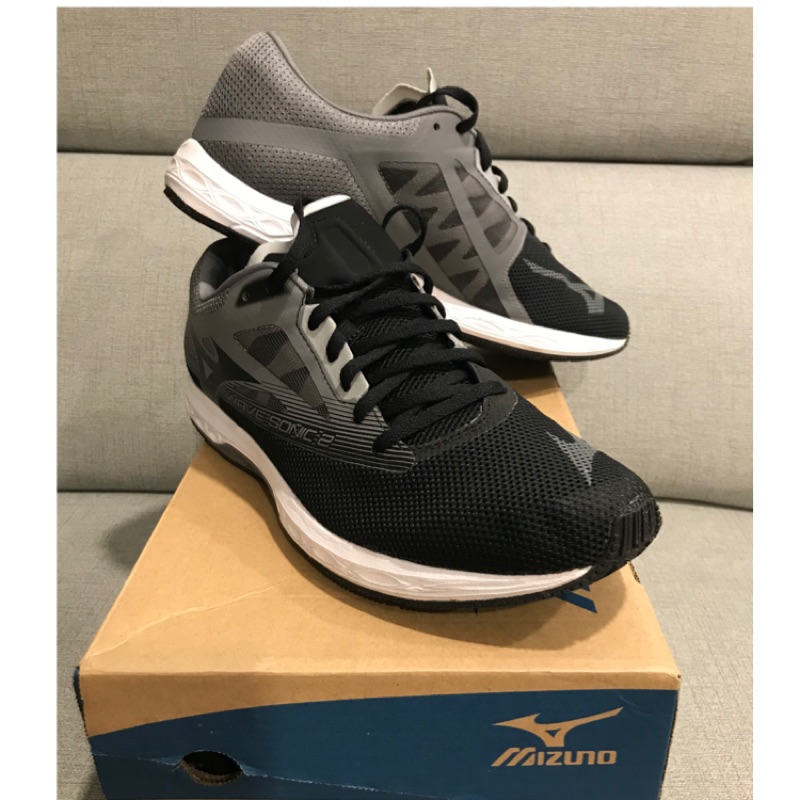 MIZUNO Wave Sonic 2 美津濃 慢跑鞋 馬拉松 輕量 緩震 耐磨 中底足弓 黑 | 蝦皮購物