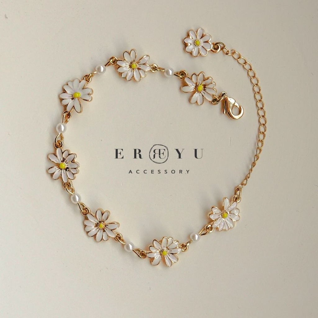 【ERYU】現貨｜綠林之中 - 小清新雛菊手鍊 可調式手鍊 | 蝦皮購物