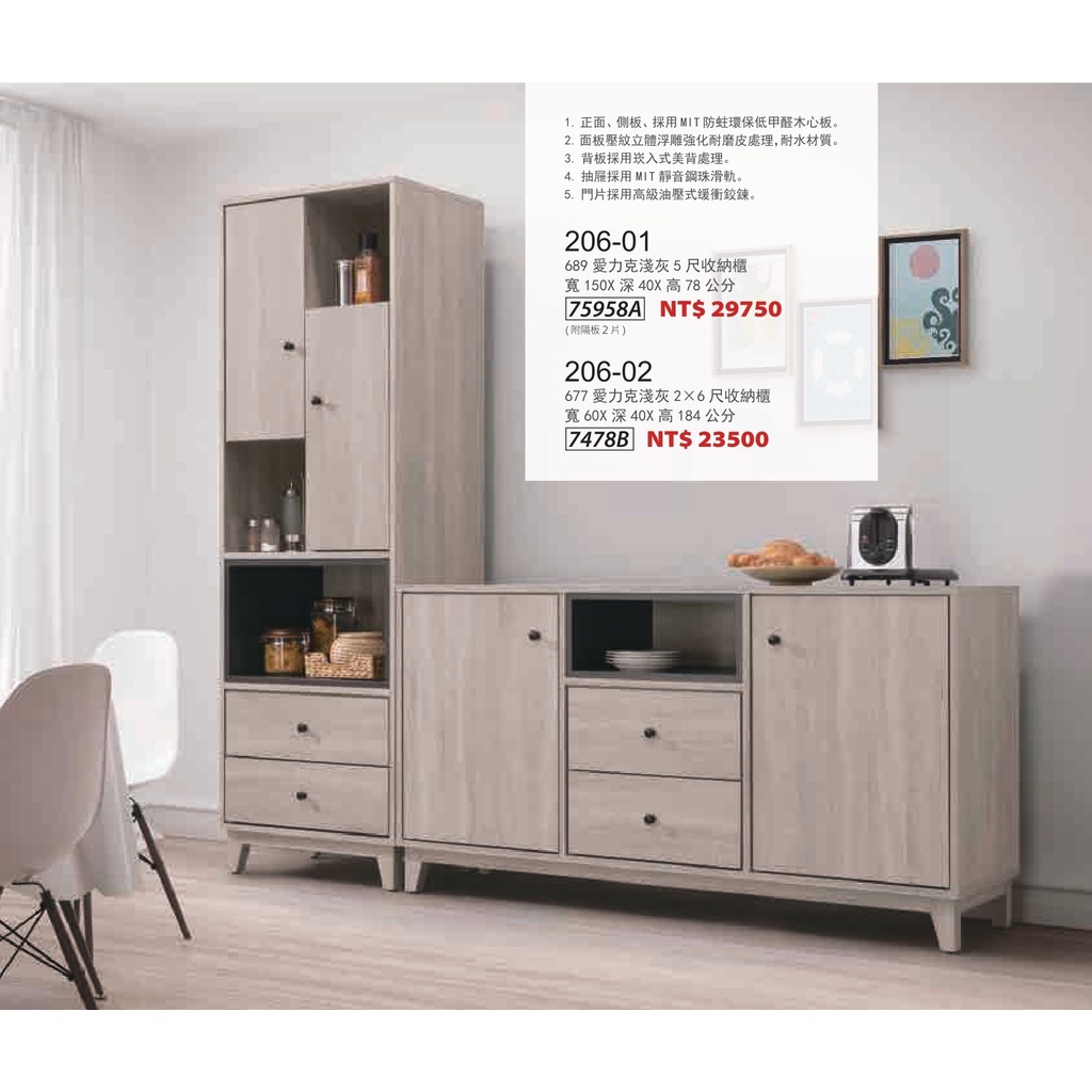 【全台傢俱】TY-22 艾力克斯 淺灰 4尺 / 5尺餐櫃 收納櫃 / 2尺電器櫃 | 蝦皮購物