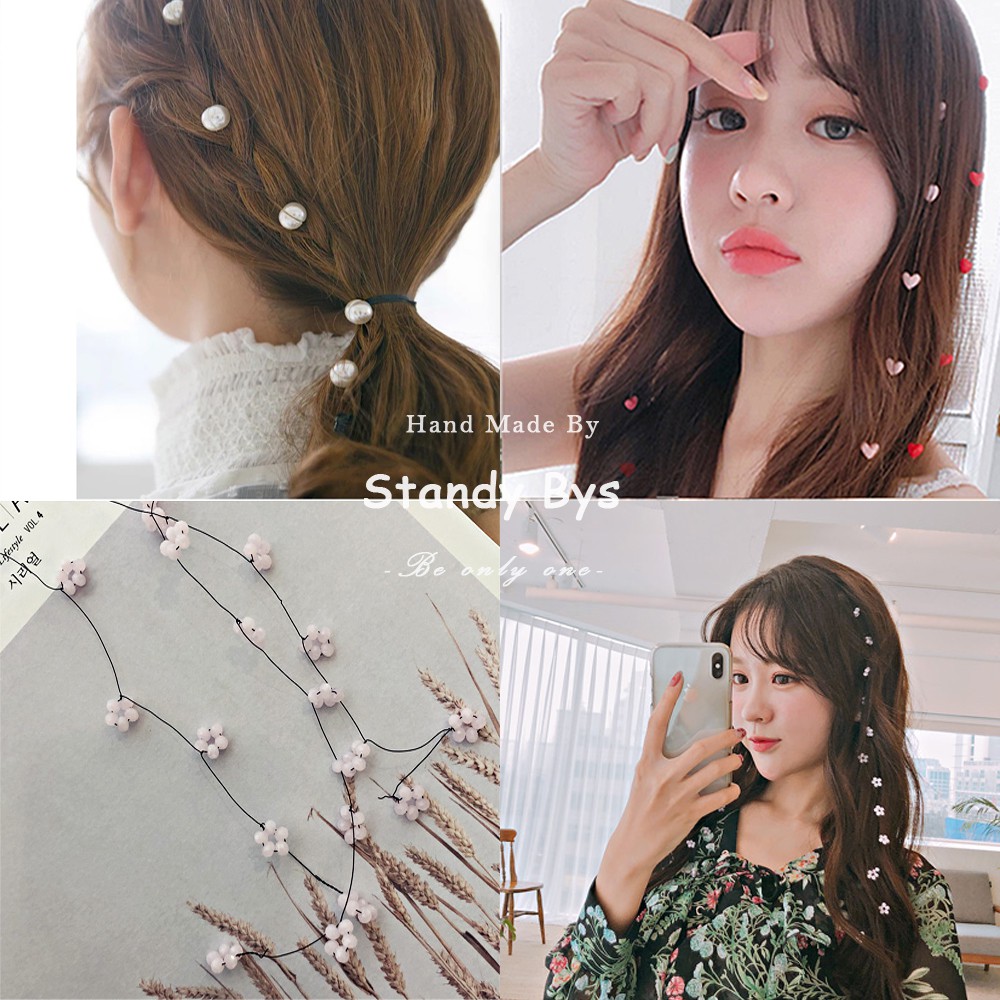【S潮搭】韓國官網同款 超仙J0585水晶花朵小紅愛心珍珠長髮吊墜髮夾花朵隱形流線髮夾髪卡髮飾 | 蝦皮購物