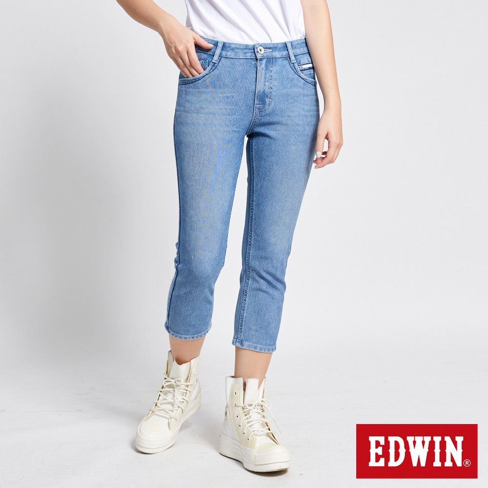 EDWIN 女款 JERSEY EJ2冰河玉直筒七分褲褲(拔淺藍) | 蝦皮購物