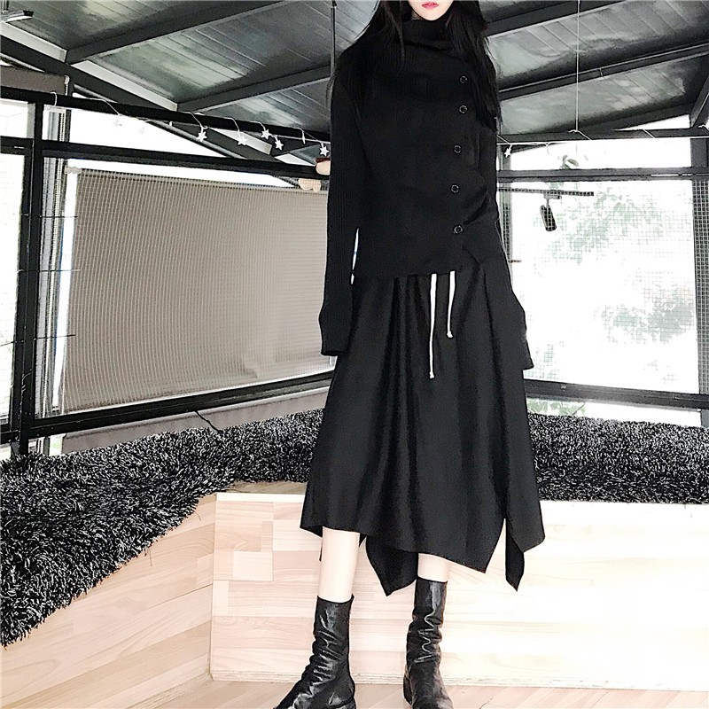 Y2 style ️不規則抽繩及膝裙 ️Y2style歐美設計款寬鬆暗黑個性韓版中大尺碼【E31042】 | 蝦皮購物