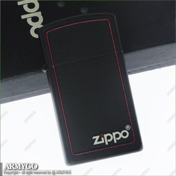 【ARMYGO】ZIPPO原廠打火機-黑色烤漆紅邊 (窄版) No.1618 ZB | 蝦皮購物