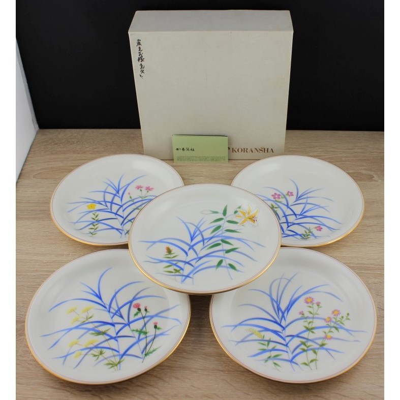 日本 香蘭社 白底 桔梗 菊花 金邊 瓷盤 點心盤 5入 紙盒裝-1800520 | 蝦皮購物