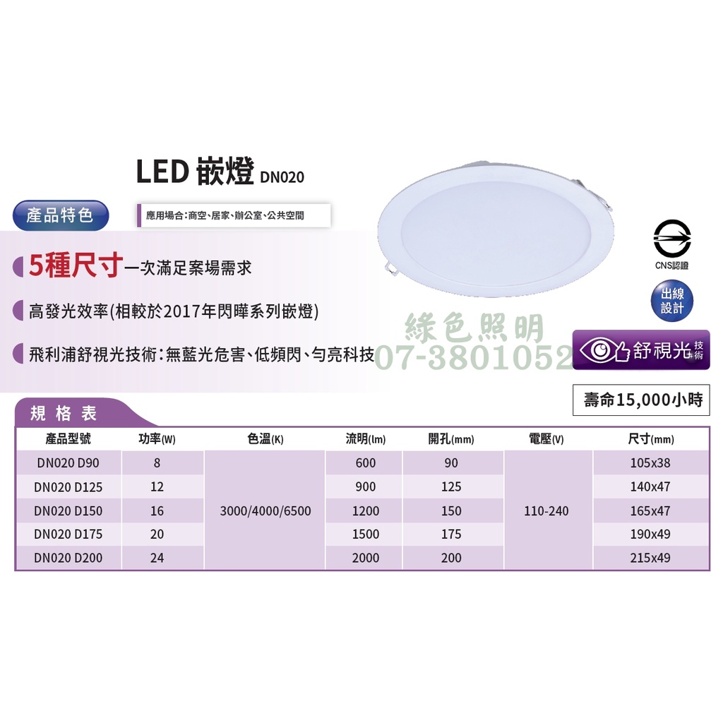綠色照明 ☆ 飛利浦 PHILIPS ☆ LED 24W 崁孔20公分 DN020 超薄 DN028 高效能 崁燈 燈具 | 蝦皮購物