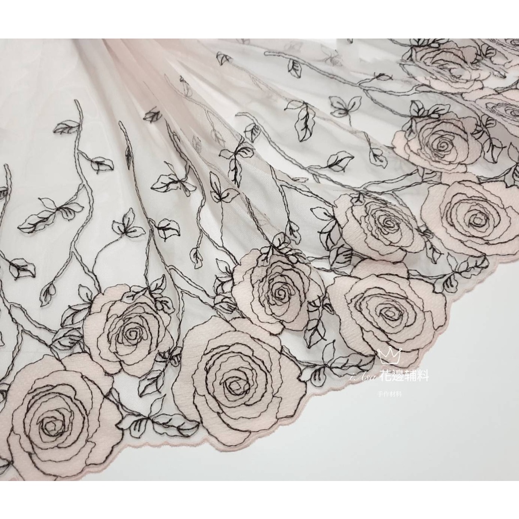 《iAsa愛莎の》手作材料 網紗刺繡花邊粉紅淺綠DIY手工輔料服裝配料娃衣材料寬26cm | 蝦皮購物