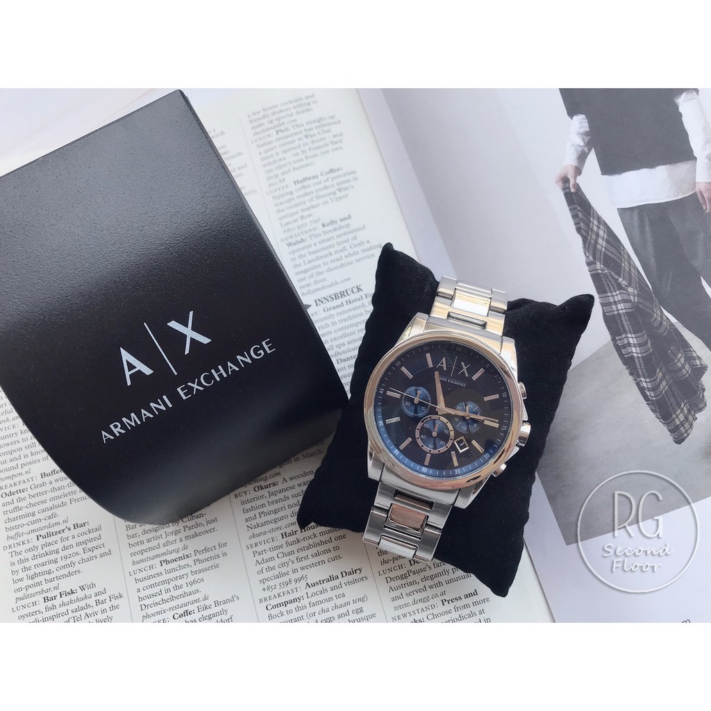 [現貨] Armani Exchange AX 質感三眼計時石英藍色盤面男鋼錶 AX2509 | 蝦皮購物
