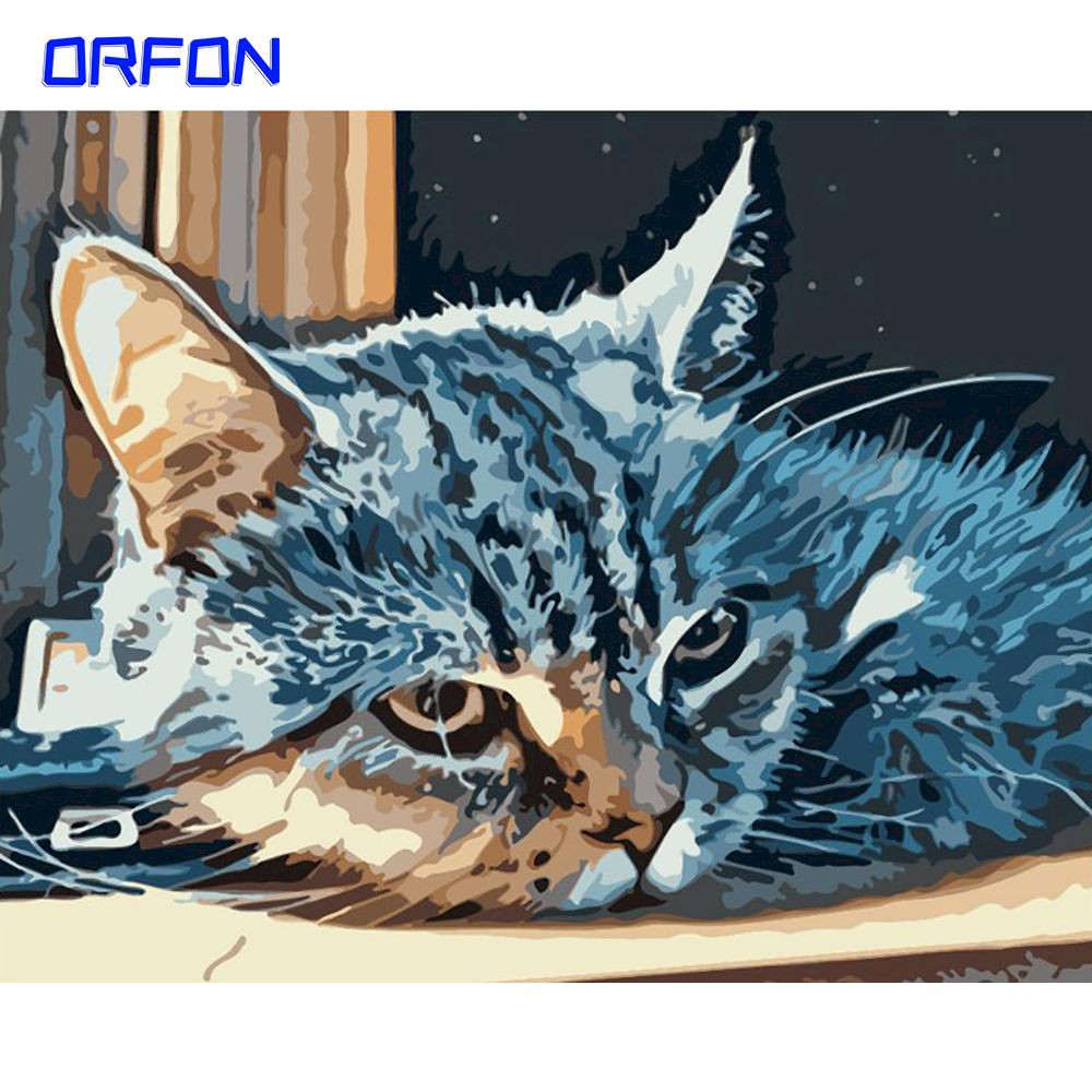 【ORFON】可愛貓 貓咪 數字油畫 40*50cm彩色畫布 裝飾畫 diy填色手繪簡單 | 蝦皮購物