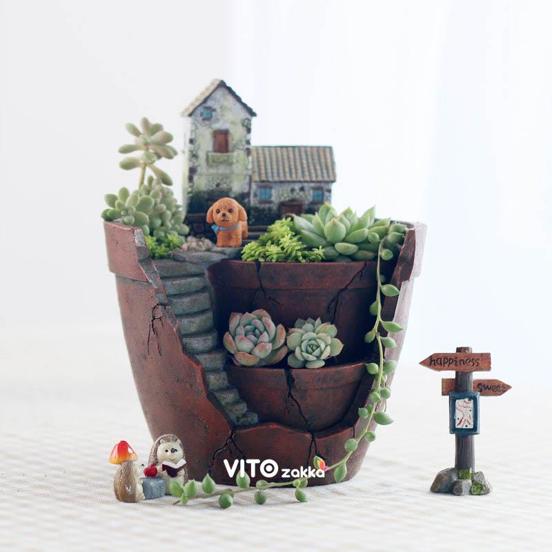 空中花園破花盆創意造型花盆☆ VITO zakka ☆多肉盆栽 多肉組盆 微景觀 生日 交換 情人節禮物 | 蝦皮購物