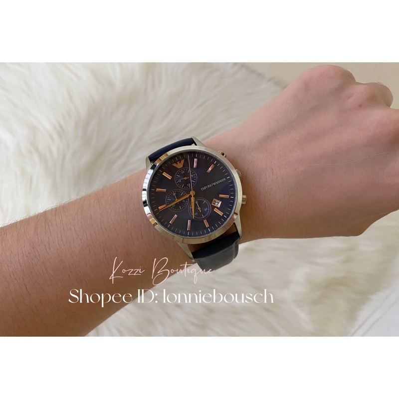 Emporio Armani ar11216 三眼 藍色 深藍 皮革 銀框 玫瑰金 手錶 ar 錶 AR 阿瑪尼 | 蝦皮購物