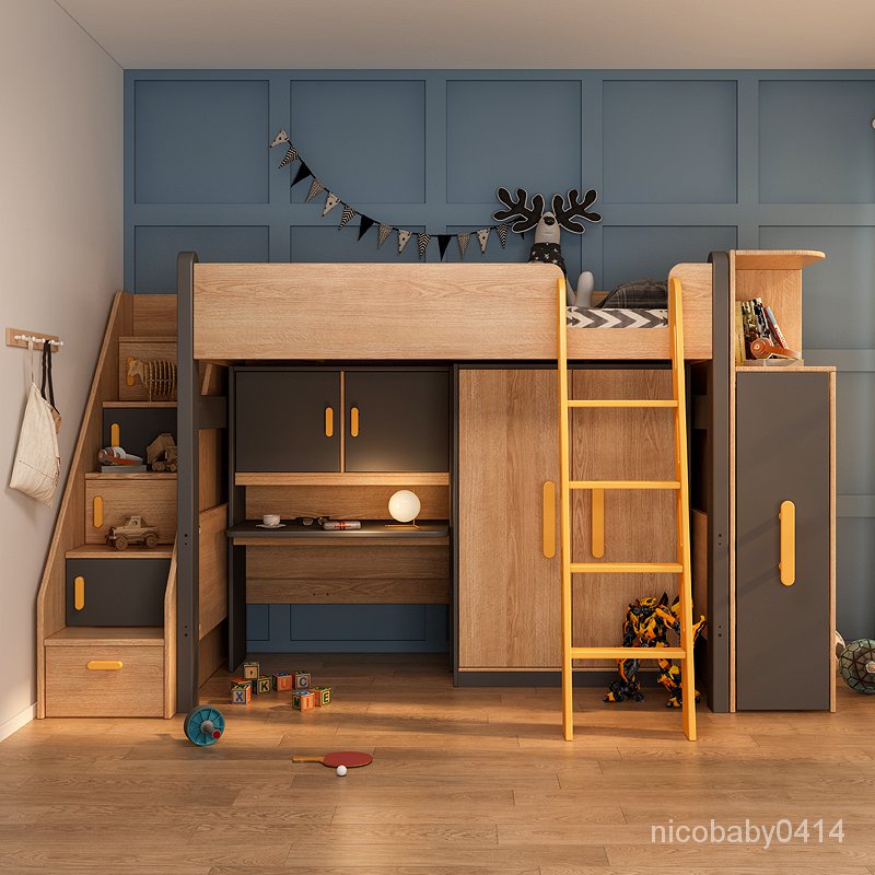 工廠直銷【上下床帶書桌】酷漫居兒童上下鋪床男孩高低床帶書桌多功能雙層床兩層上下床衣櫃傢具 QEYN | 蝦皮購物