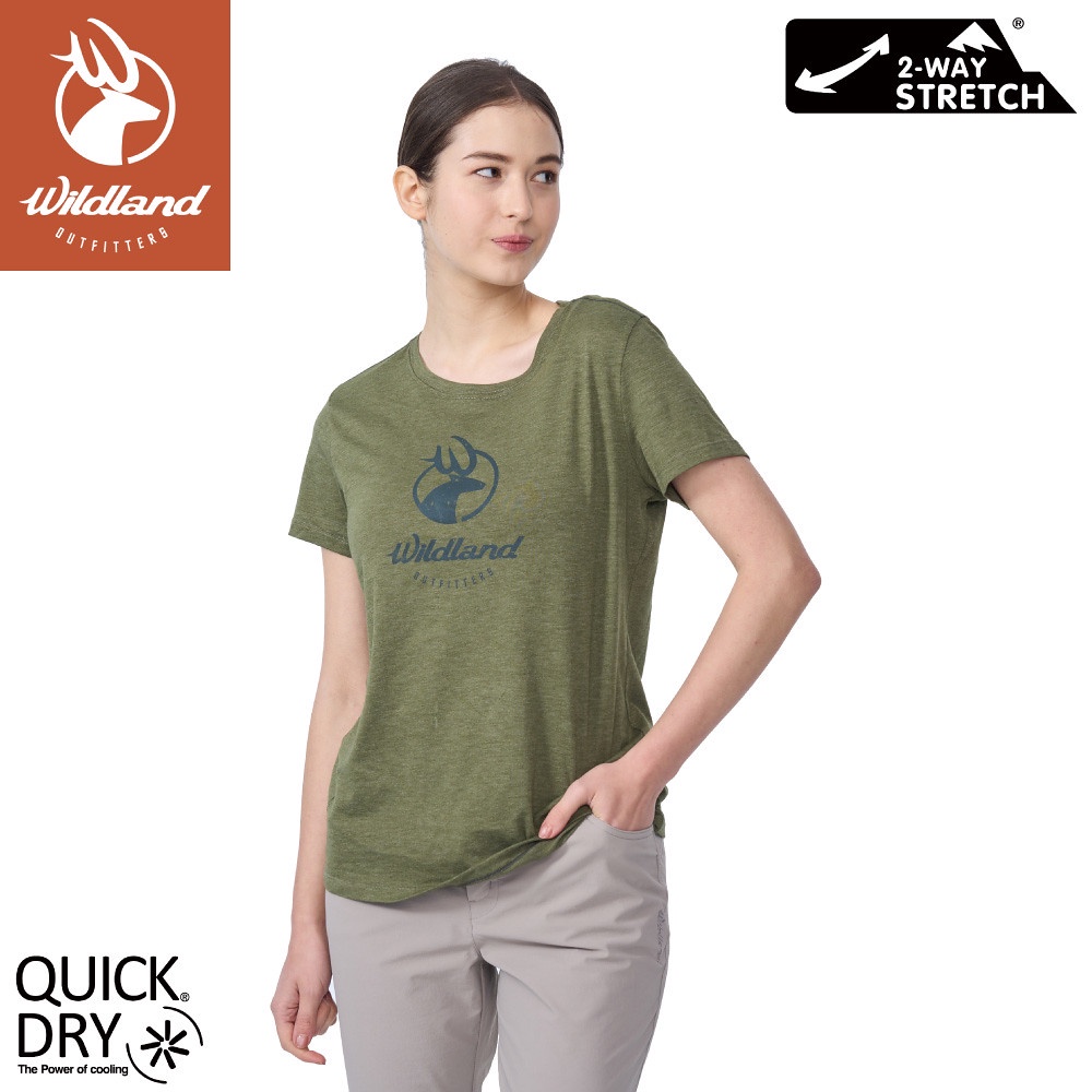 【Wildland 荒野 女 經典鹿頭機能銀纖維T恤《亞麻綠》】0B0160/排汗衣/短T/圓領短袖 | 蝦皮購物